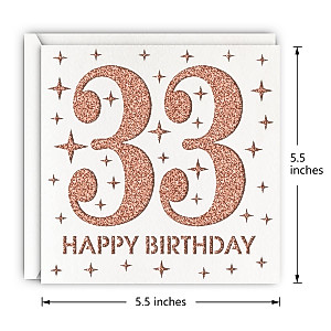 MAGJUCHE Rose Gold 33rd Birthday Card, Laser Cut Glitter Woman Age 33 Birthday Gift For Daughter, Sister