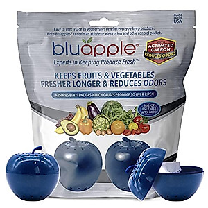 Bluapple Produce Freshness Saver Balls With Carbon - Extend Life Of Fruits And Vegetables by Absorbing Ethylene Gas - Keeps Produce Fresher Longer And Also Absorbs Odors From The Refrigerator