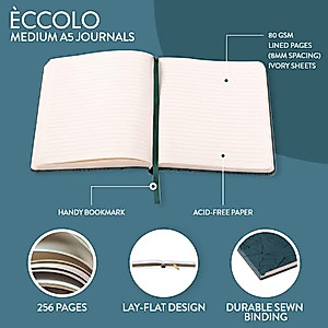 Eccolo Medium Lined Journal Notebook, Flexible Cover, A5 Writing Journal, 256 Ruled Ivory Pages, Ribbon Bookmark, Lay Flat, Notebook for Work or School, Palms (Green, 5.75-x-8.25 inches)
