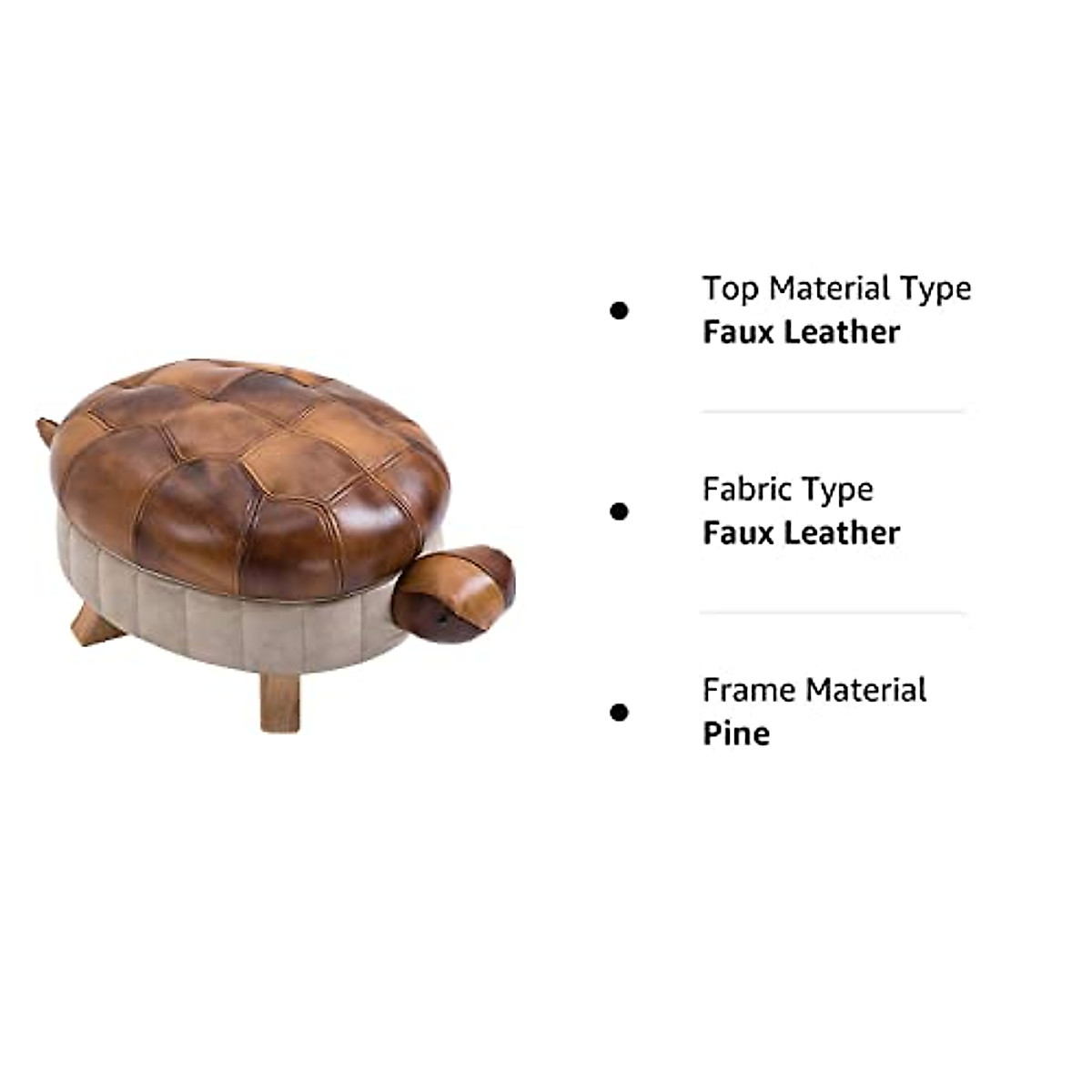Kelendle Animal Footstool Turtle Upholstered Ottoman PU Leather Pouf Wood Foot Stool Rest for Living Room Bedroom Sofa Bench Seat Chair, Grass (Large, Brown)