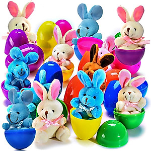 PREXTEX Plush Bunny Rabbit Stuffed Animal Filled 3'' Colorful Easter Eggs - 12 Soft Baby Stuffed Animals Plush Toys | Easter Basket Surprise Bunny Toys