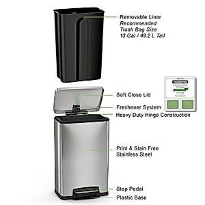Tramontina 13 Gallon Step Trash Can Stainless Steel Includes 2 Freshener Cartridges …