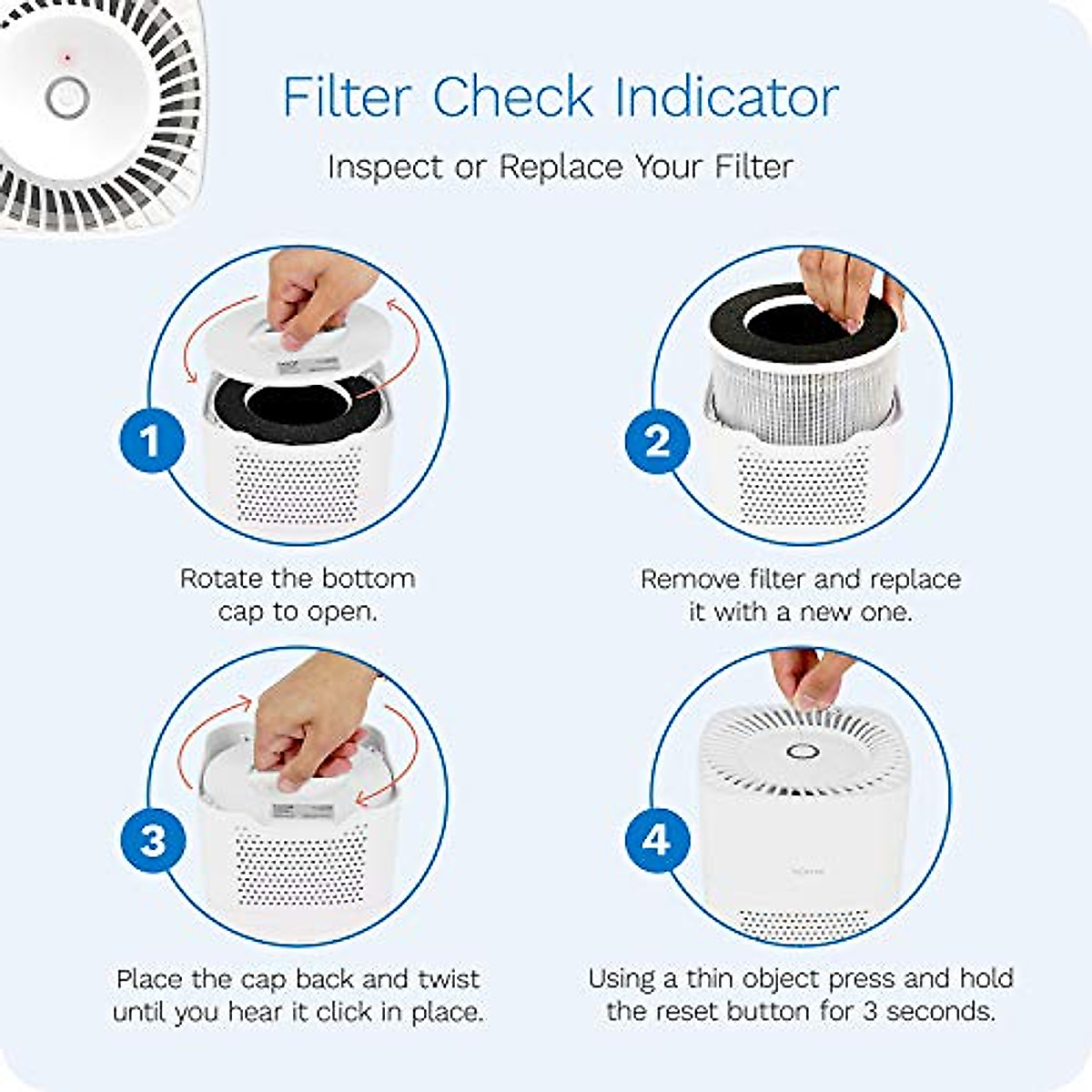 hOmeLabs 4-in-1 Compact Air Purifier - Quietly Ionizes and Purifies Air to Reduce Odors and Particles from the Air