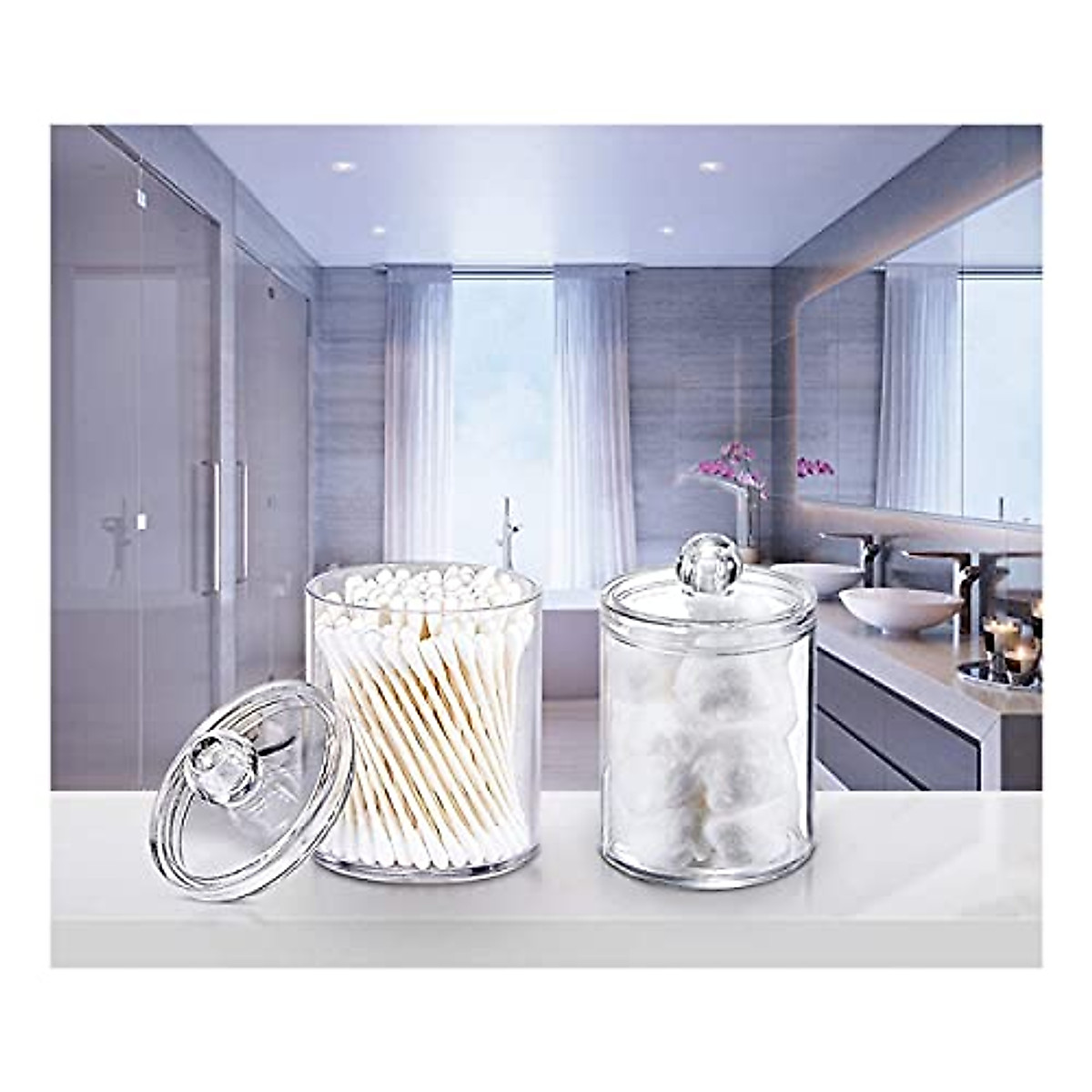 DS. DISTINCTIVE STYLE Bathroom Organizer Cotton Ball Holder Clear Canisters Acrylic Apothecary Jars with Lids (10oz&10oz)