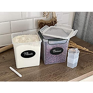 2 Large Airtight Food Storage Containers for Flour, Sugar 142oz - Kitchen Pantry Plastic Containers - Air Tight Canisters Set With Locking Lids - 4 Labels, Marker and 2 Measuring Cups(Black,White)