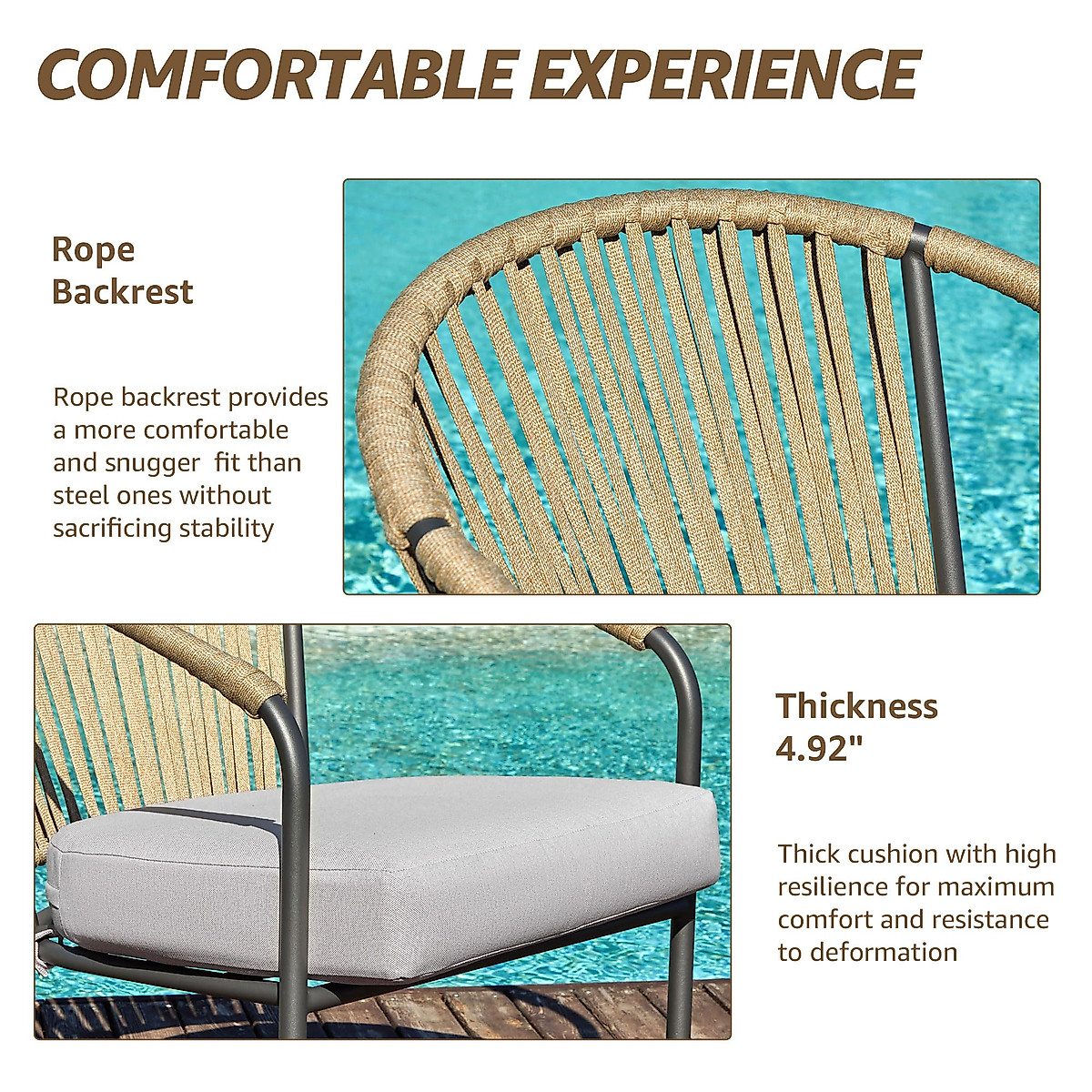 NATURAL EXPRESSIONS Outdoor Bistro Set, 3 Piece Patio Furniture Rocking Chairs Set of 2, No Assembly Required Balcony Porch Chair Metal Table 9" Thick Cushion for Backyard,Garden,Poolside,Deck, 350lbs