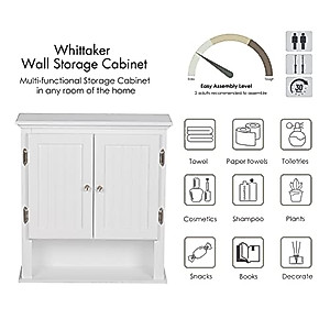 UTEX Bathroom Cabinet Wall Mounted, Wood Hanging Cabinet, Wall Cabinets with Doors and Shelves Over The Toilet for Bathroom,White