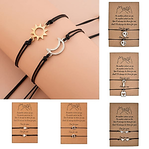 2Pcs / Set Heart Sun Moon Charm Bracelets for Women Men Handmade Braided Rope Adjustable Bracelets Couple Friendship Jewelry Gift