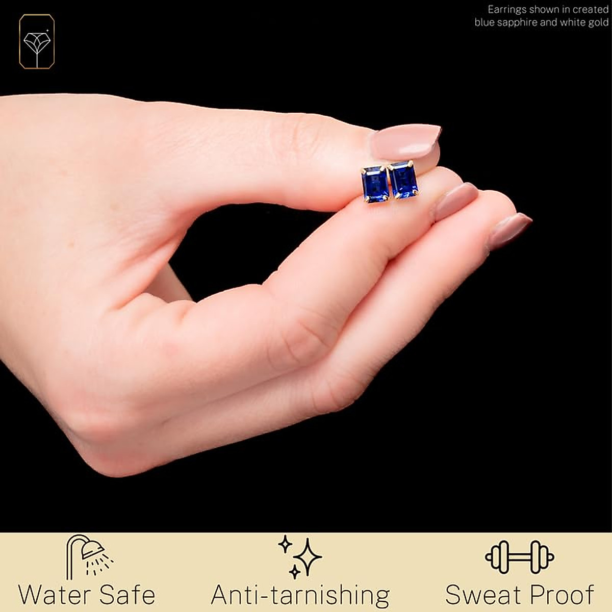 MAX + STONE 14k White Gold Solitaire Blue Aquamarine Emerald Cut Stud Earrings for Women | 7x5mm March Birthstone