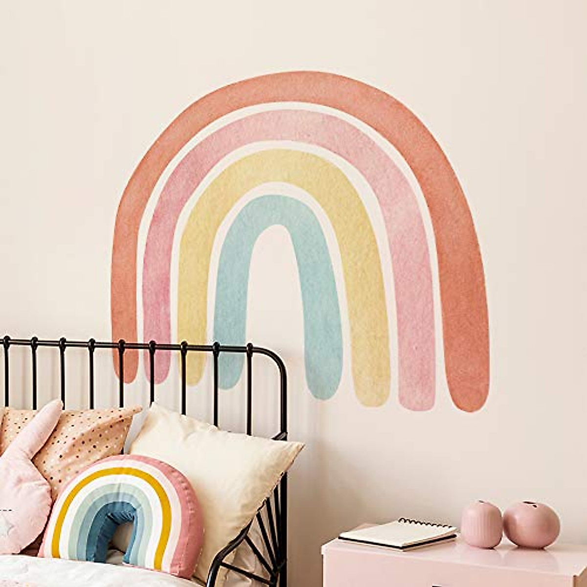 Watercolor Rainbow Wall Decal, Large Size Boho Rainbow Wall Stickers 28 x 22.5 Inch for Girls Bedroom Boys Kids Living Room Nursey Playroom