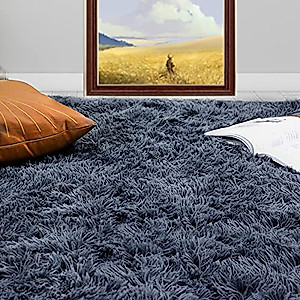 ARONGUS Luxury Fluffy Area Rugs, 5.3x7.5 Feet Gray Soft Plush Furry Rug for Bedroom, Comfy and Cute Rugs for Living Room, Fuzzy Shag Rug for Kids' Room, Big Floor Carpets for School Dorm Classroom