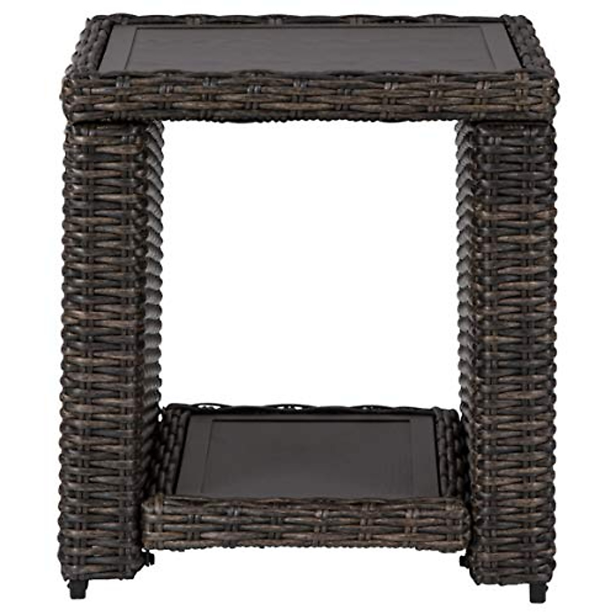 Signature Design by Ashley Grasson Lane Outdoor Rattan Square End Table with Storage, Brown