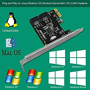 LTERIVER PCIE to 2-Ports Serial ATA/SATA 3.0 Host Controller Card, Plug and Play on Windows OS, MAC OS and Linux Kernel PCs, 2X 6Gbps Max SATA 3.0 None Raid Ports-Support AHCI Boot Up (PCE-G2S2)