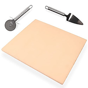 BULIKOR Pizza Stone Cordierite - 14" x 16" Rectangular Stone - For Baking Pizza, Bread, Cakes - Used in Oven, Charcoal or Electric Grills - Complete with a Stainless Steel Pizza Cutter and Server