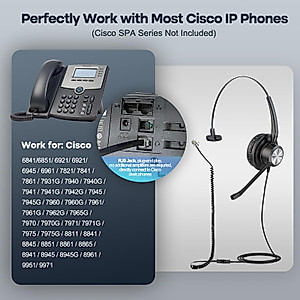 MKJ Cisco Phone Headset Corded RJ9 Telephone Headset with Noise Cancelling Microphone for Cisco CP-7821 7841 7942G 7931G 7940 7941G 7945G 7960 7961G 7962G 7965G 7975G 8811 8841 8861 9951 9971