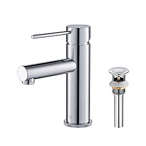 KIBI KBF1010 Solid Brass Single Handle Single Hole Circular X Faucet for Bathroom Sink with Pop Up Drain | High Arc Faucet Spout | Chrome Finish | Corrosion and Rust Resistant