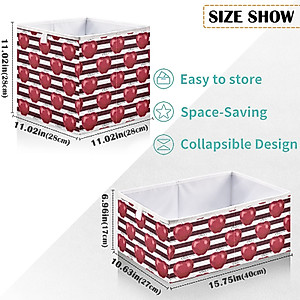 visesunny Closet Baskets Red Apple Stripe Storage Bins Fabric Baskets for Organizing Shelves Foldable Storage Cube Bins for Clothes, Toys, Baby Toiletry, Office Supply