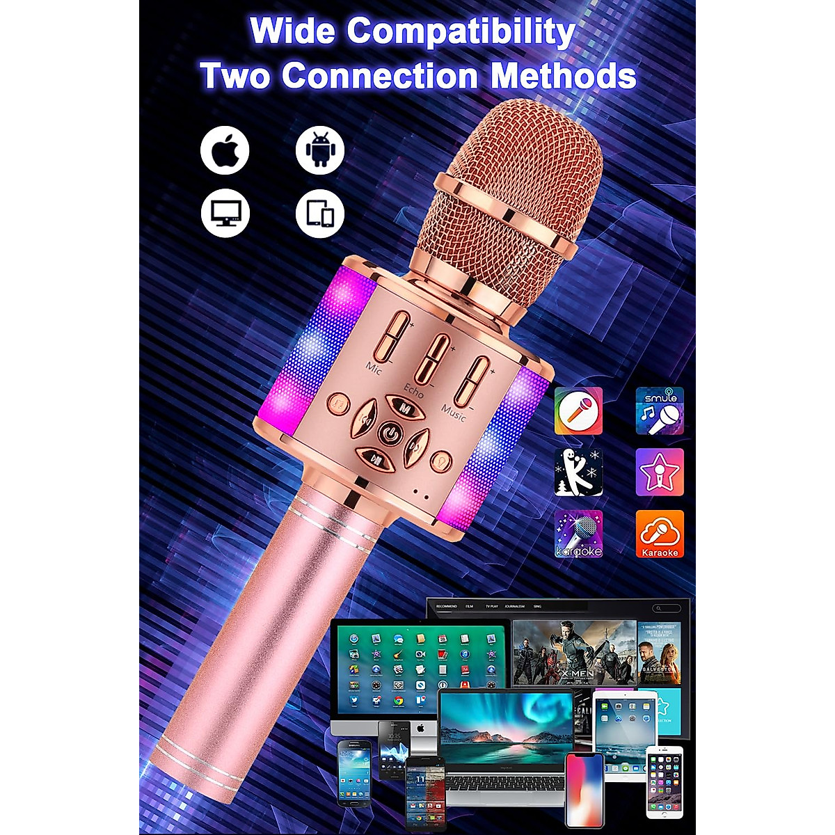 BONAOK Microphone for Kids Wireless, Magic Sound Karaoke Wireless Microphone, 4 in 1 Bluetooth Karaoke Machine, Adult Car Karaoke Mic Singing Machine, for Party/Outdoor/Travel 868 (Rose Gold Plus)