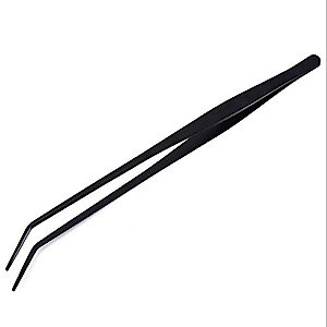 15 inch Aquarium Forceps ，Stainless Steel Curved Tweezers, with Anti-Carbonization and Carbonization Coating, Anti-Rust and Long Reptiles, for Aquatic Plants, Spiders, Snakes and Lizards, Black