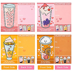 AOJOYS Valentines Day Cards for Kids 32 Pack - 32 Colorful Valentine Gift Cards + 32 Lovely Loops Reusable Drinking Straws for Classroom Exchange Prizes, Valentine Party Favors