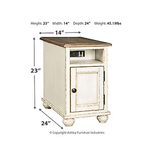 Signature Design by Ashley Realyn French Country Chair Side End Table with Outlets & USB Ports, Cream