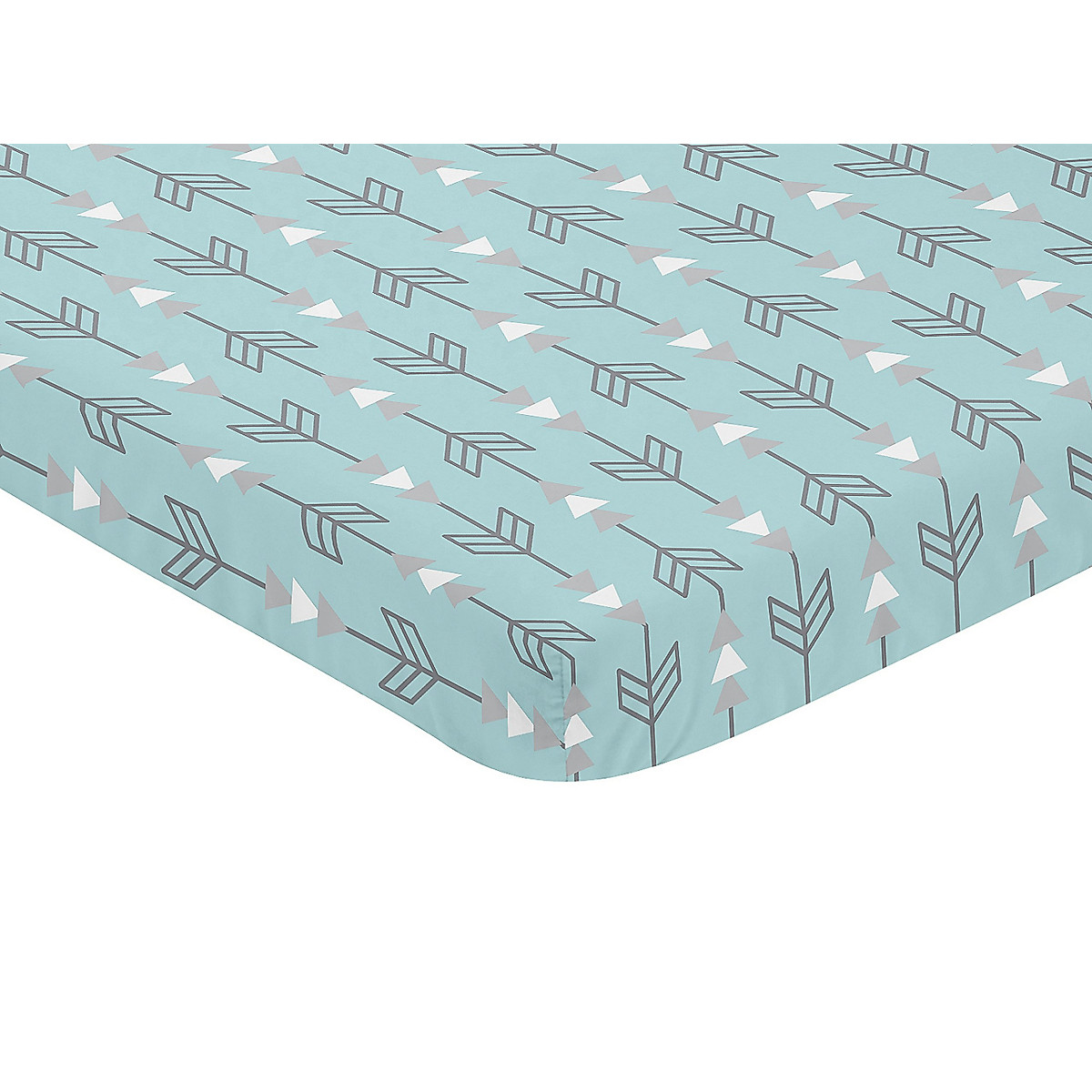 Sweet Jojo Designs Turquoise Blue and Grey Arrow Baby Boy or Girl Unisex Fitted Mini Portable Crib Sheet for Earth and Sky Collection - for Mini Crib or Pack and Play ONLY