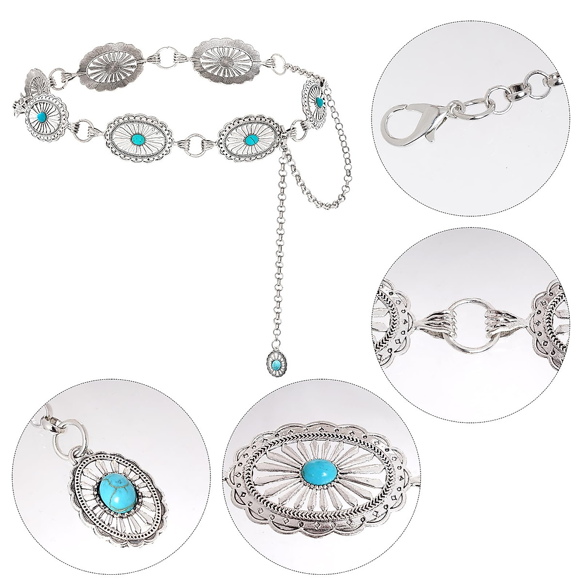 obmwang Women Concho Chain Belt Western Cowgirl Waist Links Belts Adjustable Metal Waist Belt for Dresses Jeans