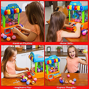 JOYIN 32Pcs Claw Machine Toys with Lights & Sounds, Mini Arcade Machine with 10 Plush Animal Characters and 8 Capsules, Electronic Claw Game Vending Grabber Machine for Kids Birthday Gift