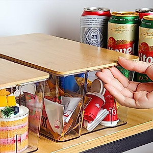 Qilinba 2 Pcs Bamboo Storage Box with Lids, Acrylic Storage Container with External Handles for Organizing Chips, Snacks, Coffee Pod, Laundry Pods, Crafts