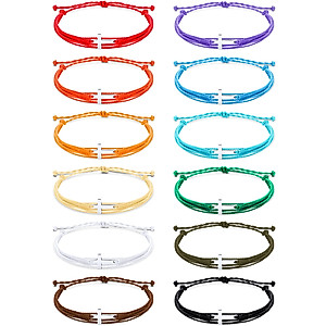 Yinkin 12 Pcs Cross Bracelet for Women and Men Cross Adjustable Nylon Rope Christian Handmade Braided Bracelet for Teens Handmade Christian Jewelry Wish Bulk Cross Bracelets(Multicolor)
