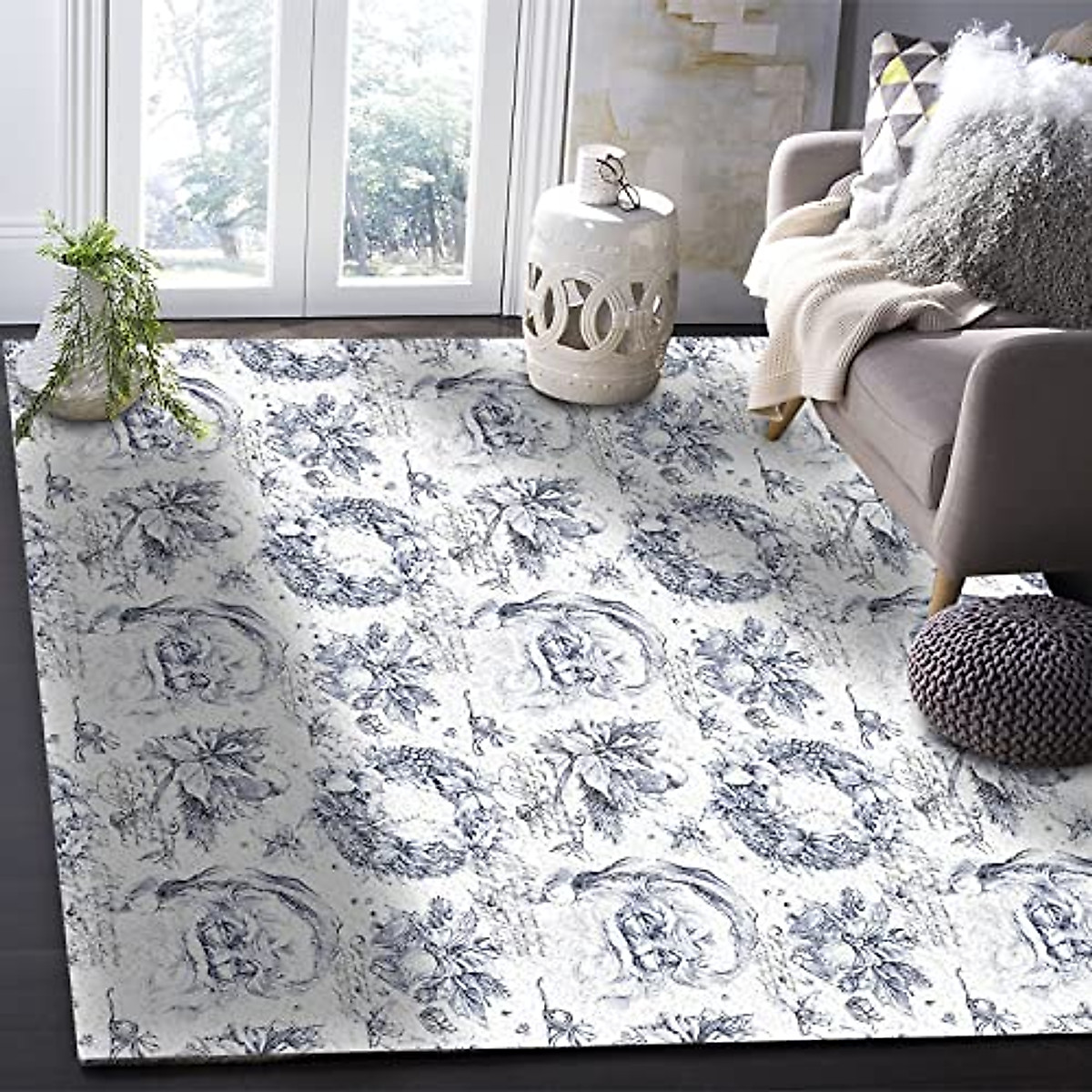 Rectangular Rug Living Room Area Rug - Geometric Art Christmas Poinsettia Wreath White Texture Carpet Non-Slip Backing Area Rug Indoor Rug Bedroom Playroom Carpet Floor Mat, 2'x3'