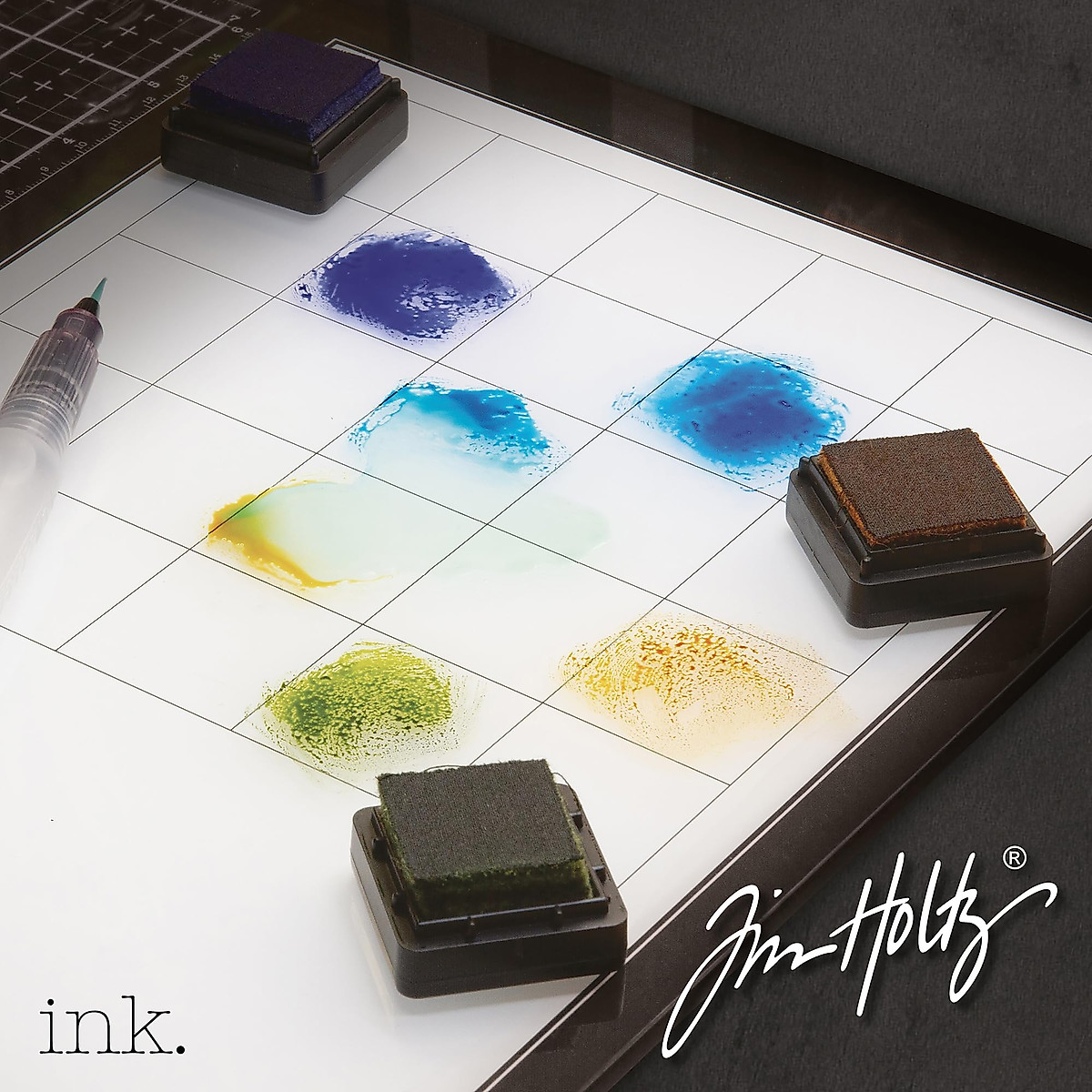 Tim Holtz Glass Cutting Mat - Large Work Surface with 12x14 Measuring Grid and Palette for Paint, Ink, and Mixed Media - Art and Craft Supplies