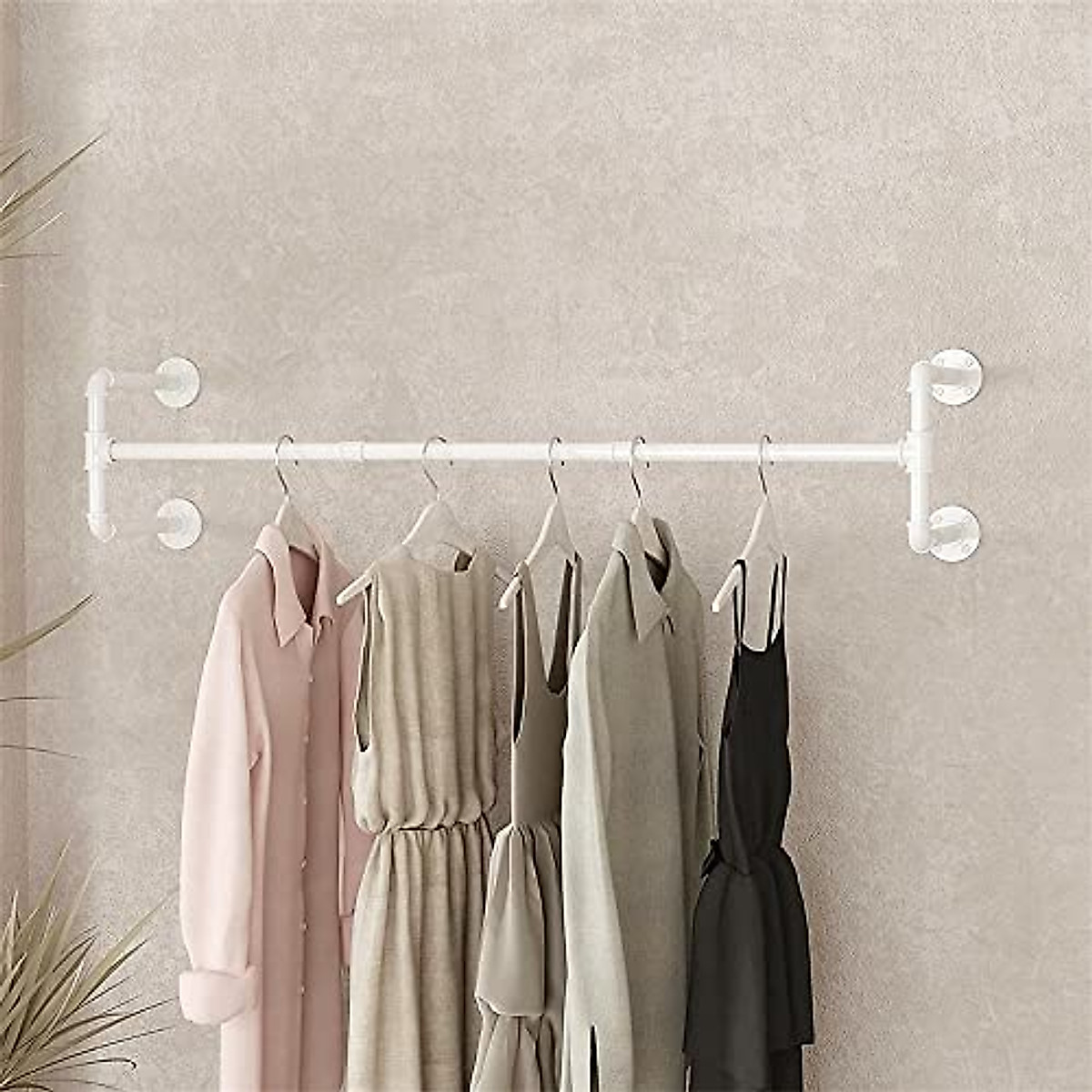 Industrial Pipe Clothes Racks, Wall Mounted Garment Racks, Space-Saving Display Hanging Clothing Racks, Heavy Duty Steampunk Detachable Multi-Purpose Hanging Rod for Closet Storage, Black (White)