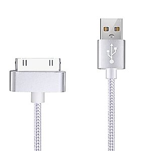 Teqooza 5 Feet Replacement High Speed USB 2.0 Nylon Braided Sync and Charging Charger Cable Cord for Apple iPhone 4, 4s, 3G, 3GS, 2G, iPad 1/2/3 iPod Touch, iPod Nano - Silver