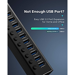 ikuai 5 Ports USB Hub with 4 USB Data Ports & 1 Fast Charging Port(12V/2A Power Adapter)+10 Ports USB 3.0 Hub with 12V 3A Power Adapter