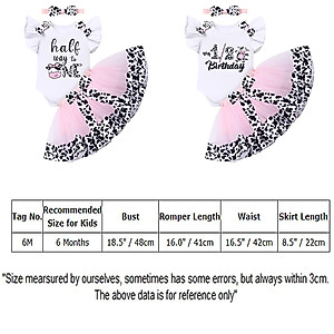 Baby Girl Cow 1/2 Birthday Outfit Farm Animal Fancy Dress up Flutter Sleeve Romper Tutu Skirt Headband Bowknot Tutu Dress 3PCS Clothes Set for Cake Smash Photo Prop Pink Cow - Half Way to One 6 Months