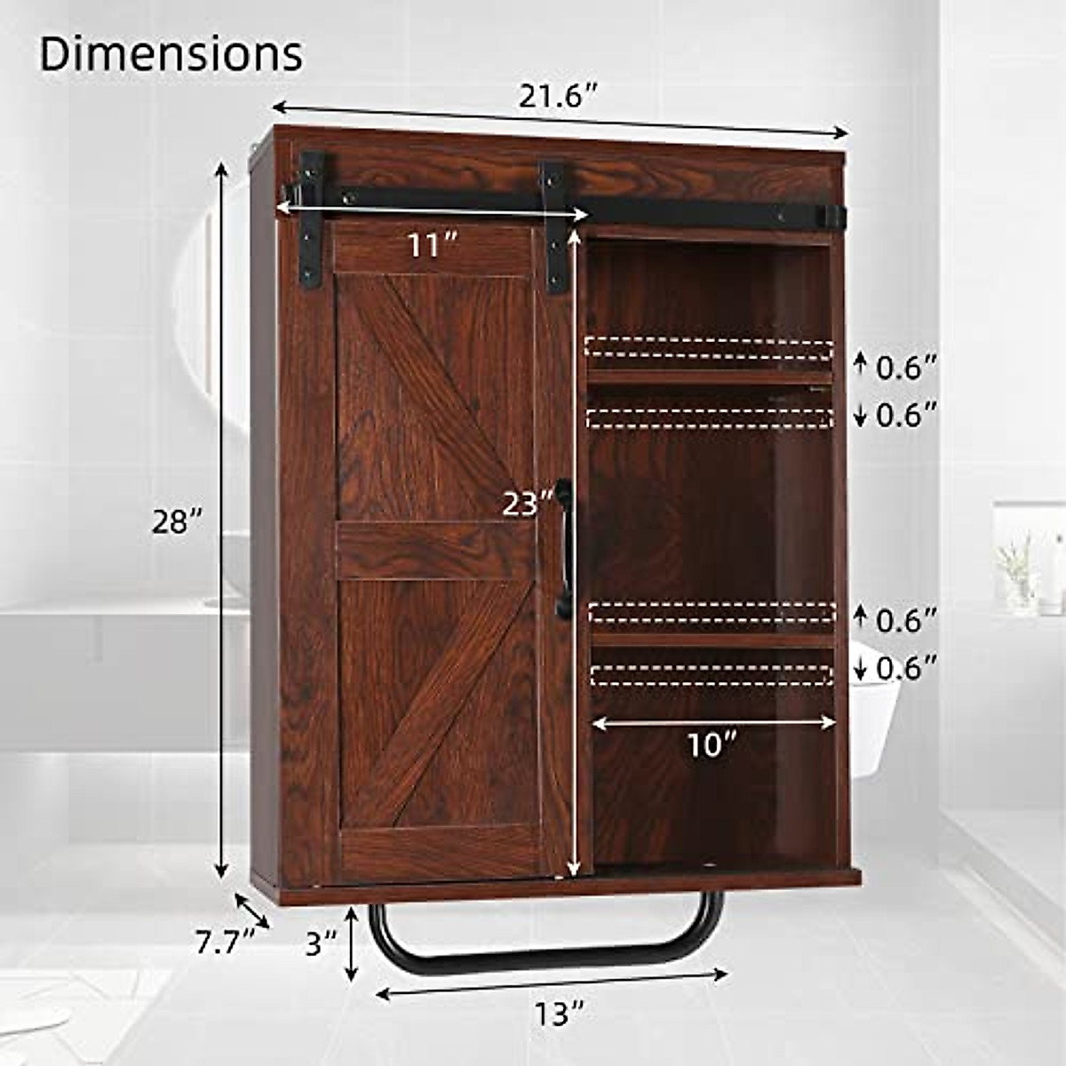 LUCKWIND Bathroom Farmhouse Medicine Cabinet with Sliding Barn Door, Retro Rustic Brown Wall Mounted Bathroom Cabinet w/Removable Towel Bar,Spaces Saving Storage Cabinet for Bathroom,Kitchen,Entryway