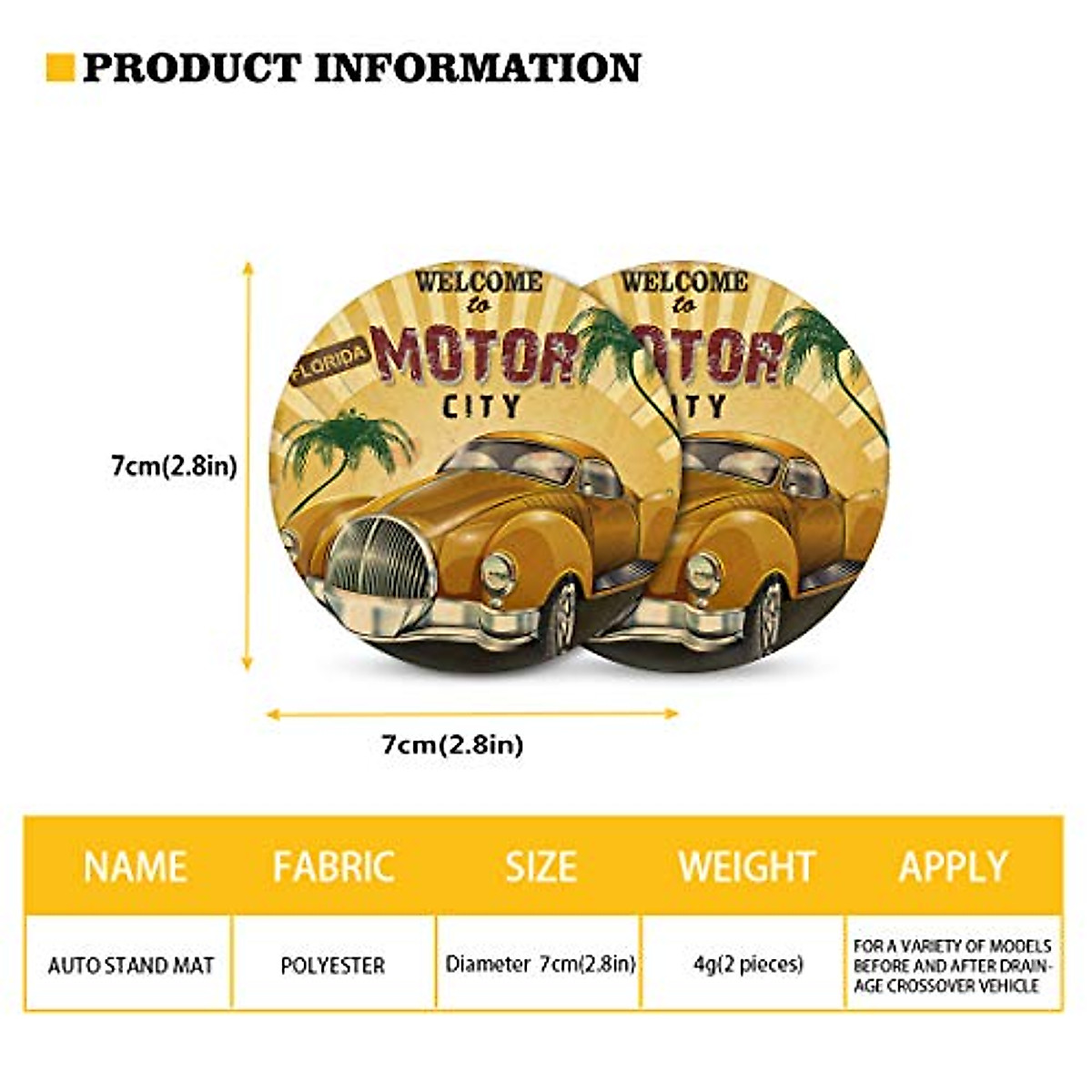 POLERO Brown Cow Print Car Coasters 2pcs Cup Holder Coasters Non Slip Auto Interior Accessories Kitchen Table Coaster Mats