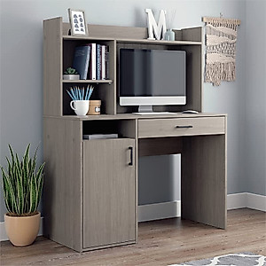 Sauder Beginnings Engineered Wood Desk w/Hutch in Silver Sycamore/Brown Finish