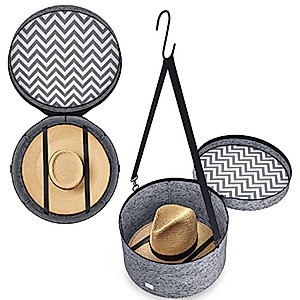 Hat Storage Box to Protect & Store Hats - Hat Travel Case w/Stability Poles - Cowboy Hat Box for Travel w/Hanging Strap & S Hook – Felt, Bohemian Canvas Fabric Hat Boxes for Men & Women