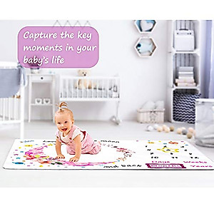 Kmivo Milestone Blanket for Baby Girl, Baby Monthly Photo Blankets Soft Large Memory Blanket with Headband & Milestone Cards for Newborn Baby Shower, 60” x 40”