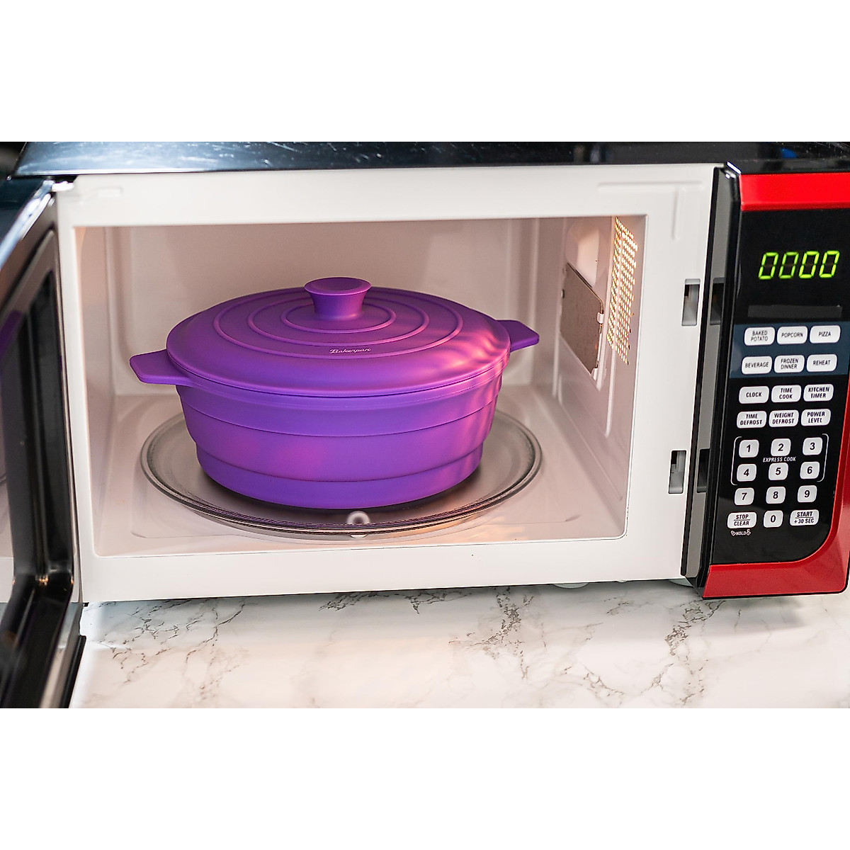 Bakerpan Silicone Microwave Steamer for Vegetables, Air Fryer Pot with Lid, Collapsible Silicone Steamer for Cooking, 64 Fl oz Capacity