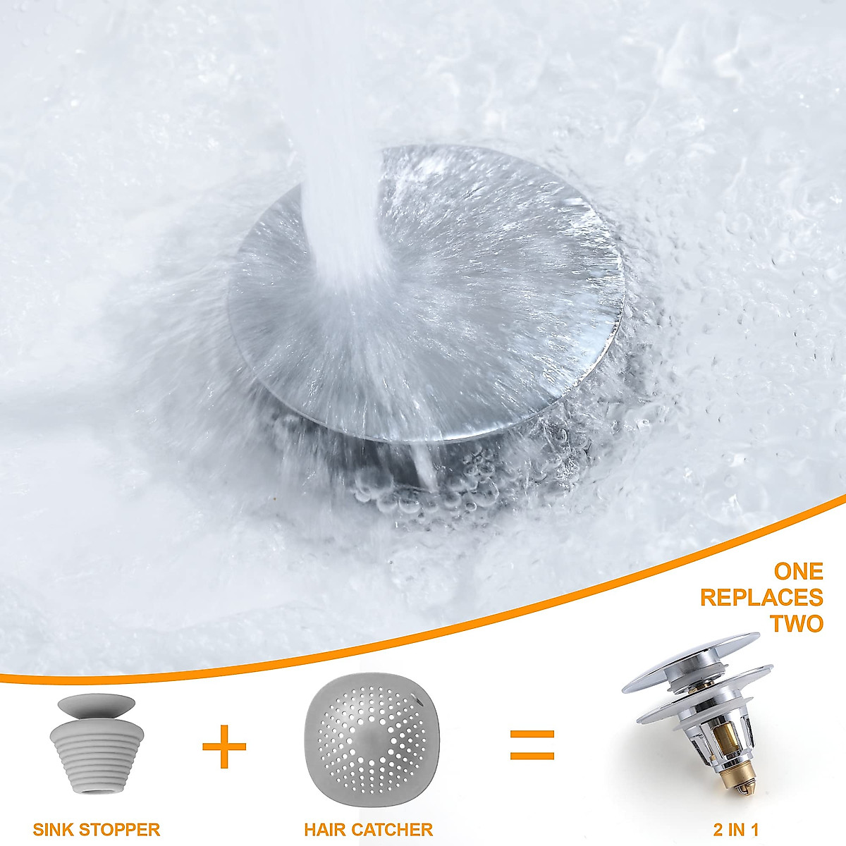 𝐓𝐈𝐎𝐑𝐈𝐘 Universal Bathroom Sink Stopper - 1.1~1.5" Sink Drain Stopper, Full-Size Bounce Bullet Type Pop Up Basin Drain Strainer, Chrome Anti-Clogging Sink Drain Filter with Hair Catcher (Silver)