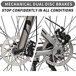 AVASTA Adult Mountain Bike 21-Speeds 26-Inch Wheels for Men and Wowen, Aluminum Frame Disc Brakes Mountain Bicycle, Front Suspension,Size S,Grey