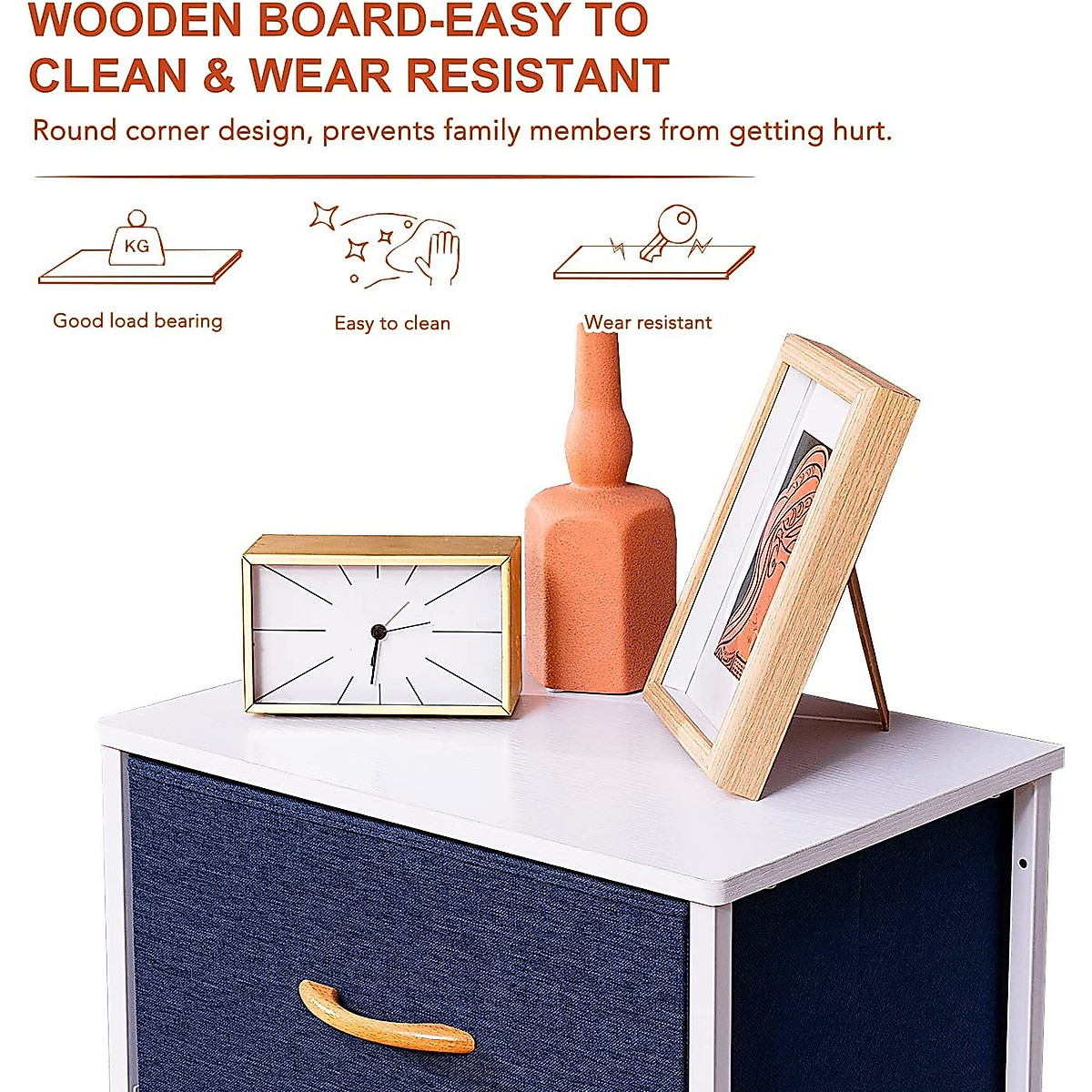 WAYTRIM Dresser Storage Tower, 6 Fabric Organizer Drawers, Wide Chest of Drawers for Closet Boys & Girls Bedroom, Bedside Furniture, Steel Frame, Wood Top, Fabric Bins, Easy Installation, (Navy Blue)