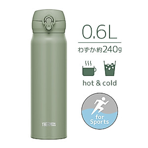 Thermos JNL-606 SMKKI Water Bottle, Vacuum Insulated Travel Mug, 20.3 fl oz (600 ml), Smoke Khaki