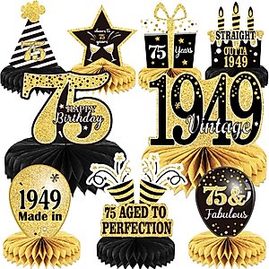 9PCS 75th Birthday decorations 75th birthday Centerpieces for Tables Decorations Vintage 1949 Honeycomb Table Topper Back in 1949 75th Birthday Decorations for Men and Woman 75 Years Birthday Party
