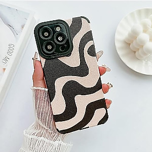 INJPCUCA Designed for iPhone 13 Pro Max Case, Cute Wave Pattern Design Black Protective Case for Women Girls PU Leather Silicone Slim Shockproof Cover for iPhone 13 Pro Max 6.7", Beige Pink