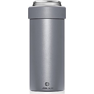 JIVILILM Stainless Steel Insulated Cooler for 12oz Slim Cans | Skinny Can Drinks Holder for Hard Seltzer, Beer, Soda, and Energy Drinks (Gray)