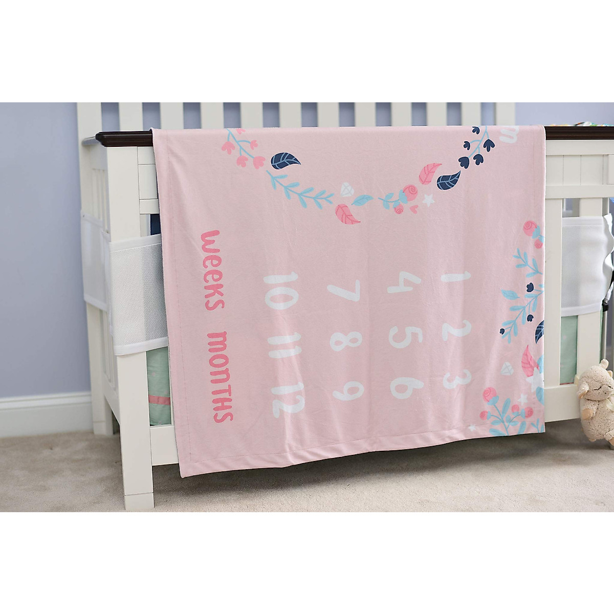 Baby Monthly Milestone Blanket Girl | Markers and Headband Included | Gift-Ready Box | Premium Ultra Soft Warm Minky Fleece | Large 40X60 Thick Newborn Photography Props Backdrop |Shower Gifts-Idea